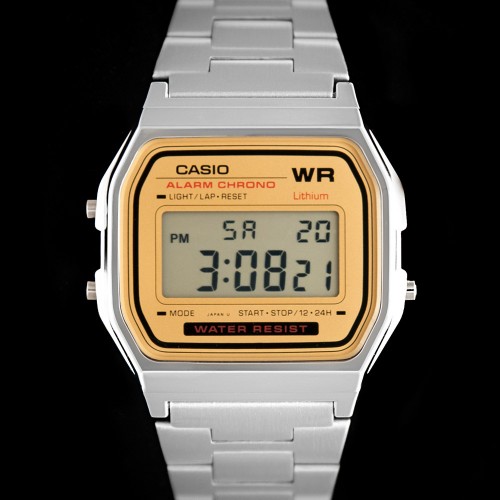 A158WEA-9EF - Montre Casio vintage en acier gris et cadran camel mixte - Boutique Vintage