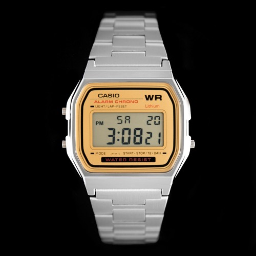 A158WEA-9EF - Montre Casio vintage en acier gris et cadran camel mixte - Boutique Vintage